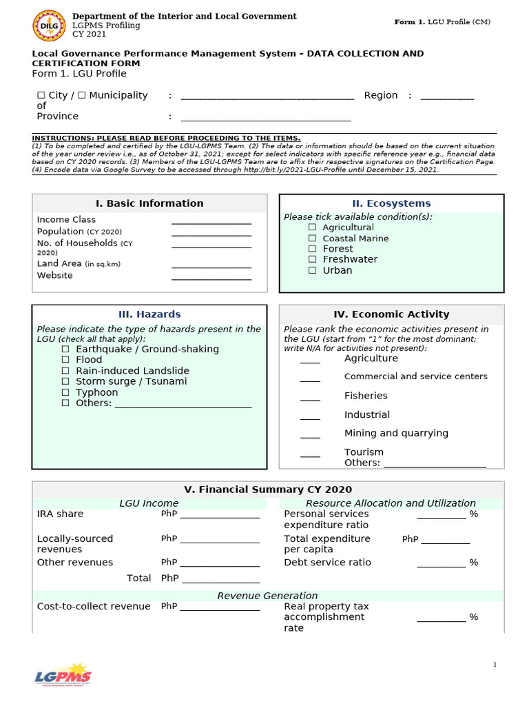 Annex B Form 1 LGU Profile CM | PDF