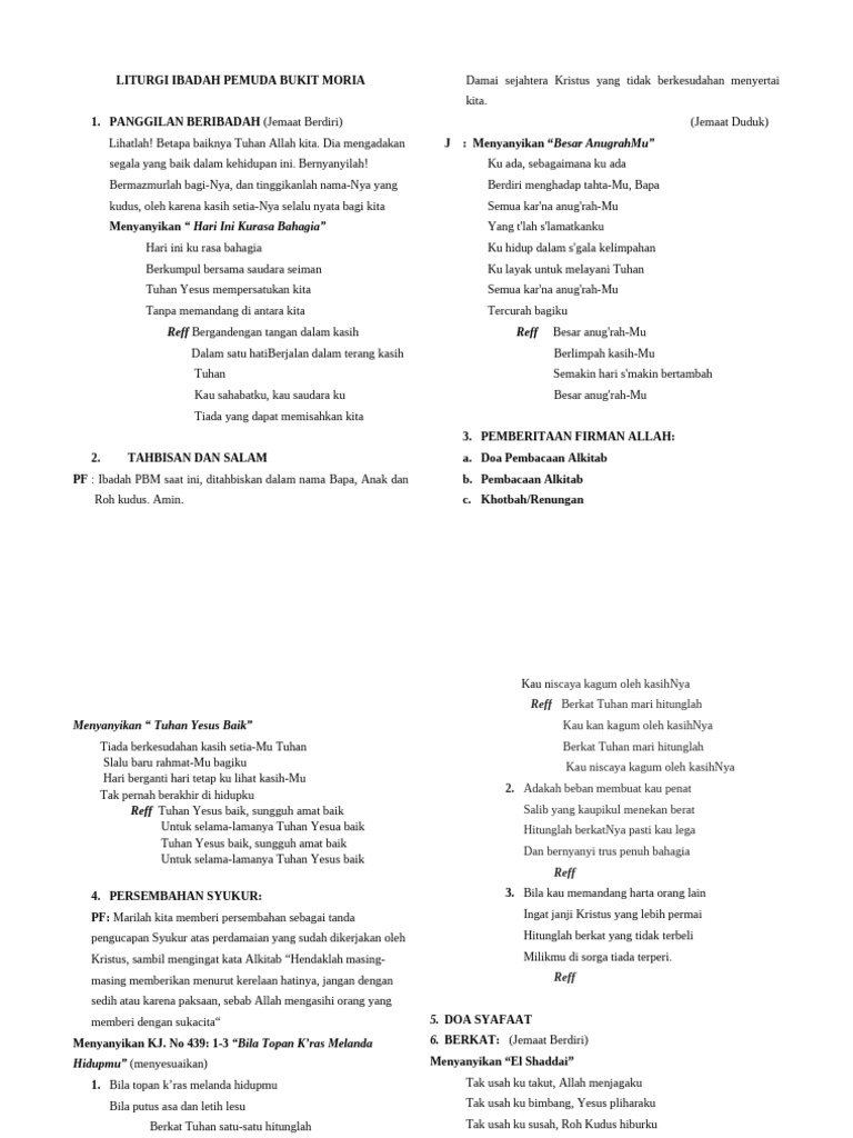 LITURGI IBADAH PEMUDA BUKIT MORIA PAMONA. | PDF LITURGI IBADAH PEMUDA BUKIT MORIA PAMONA. | PDF