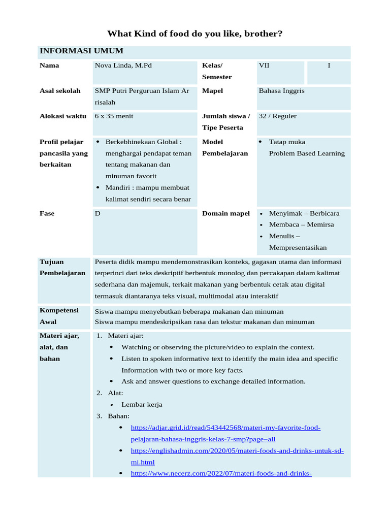 Modul Ajar Food and Drink | PDF