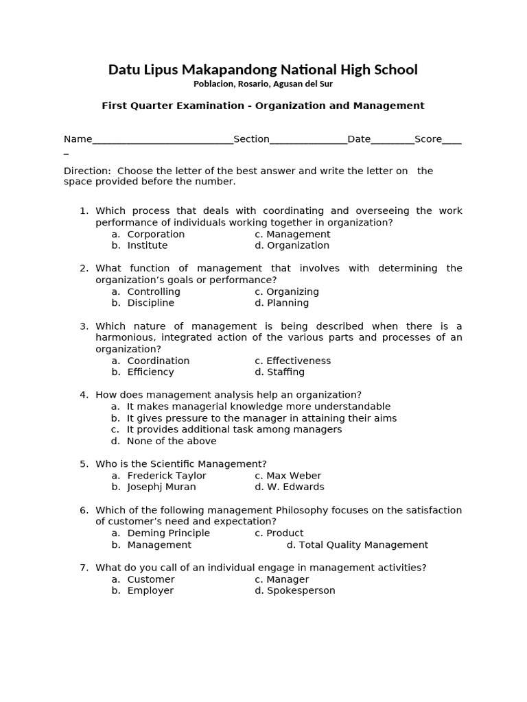 Organization and Management Exam | PDF