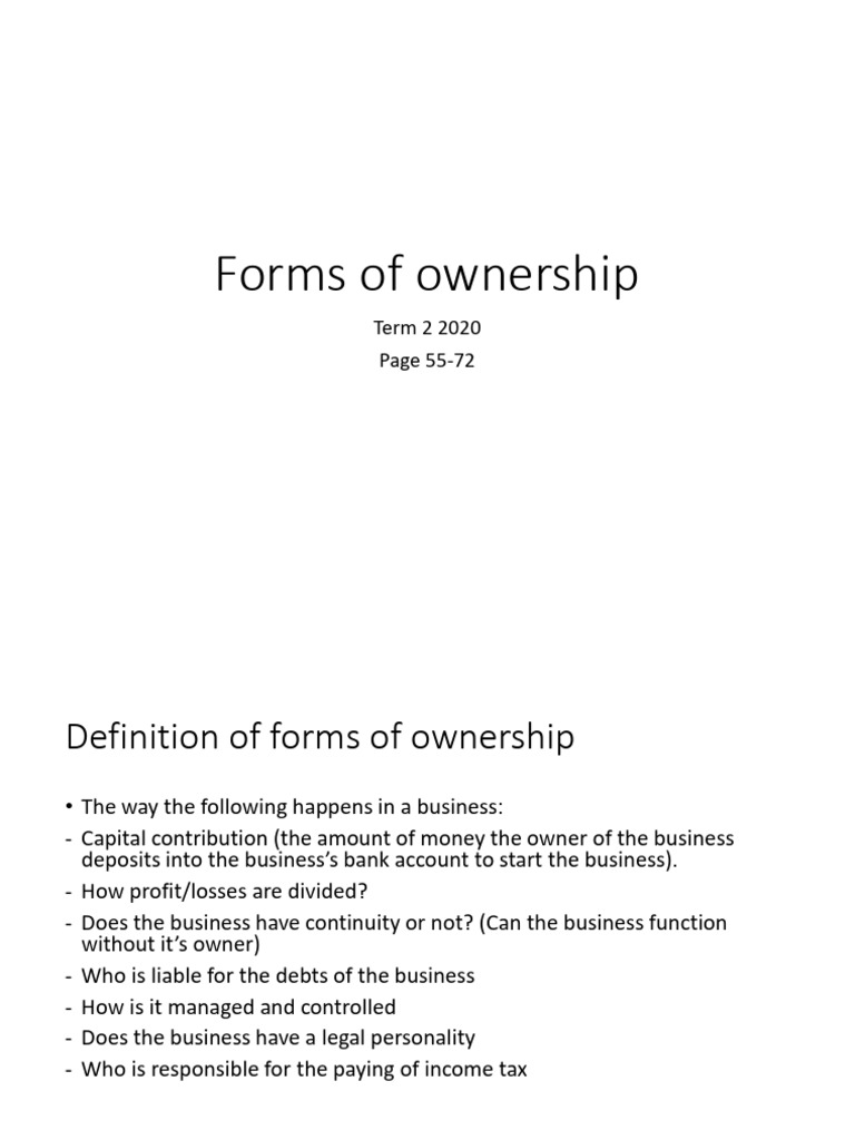 Forms of Ownership Gr10 2020 | PDF