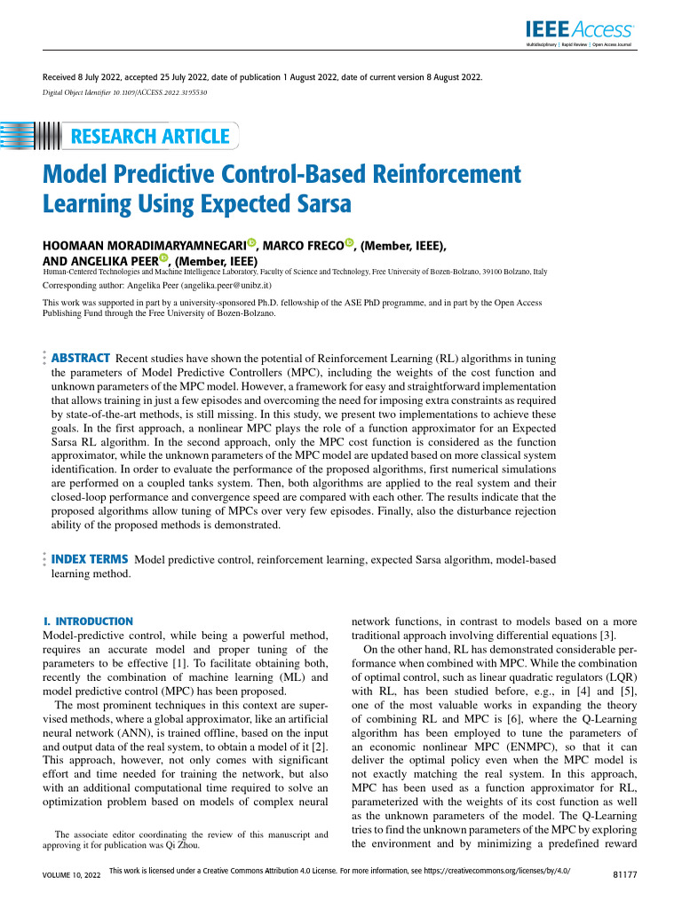 Model Predictive Control-Based Reinforcement Learning Ussing Expected Sarsa | PDF