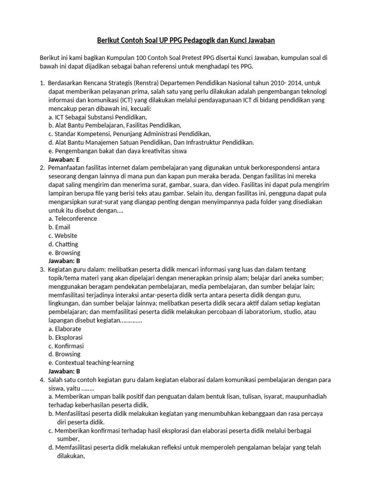 Berikut Contoh Soal UP PPG Pedagogik Dan Kunci Jawaban | PDF