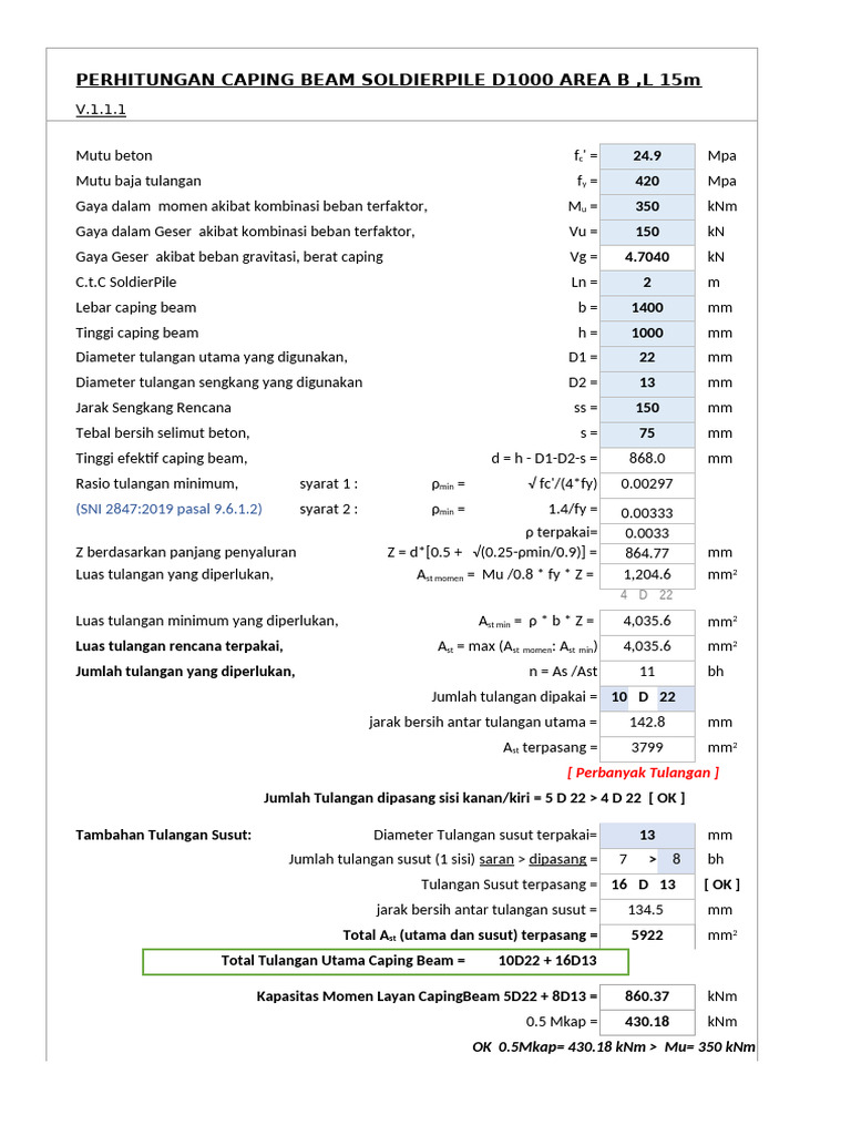 Capping Beam Design for Soldier Pile | PDF