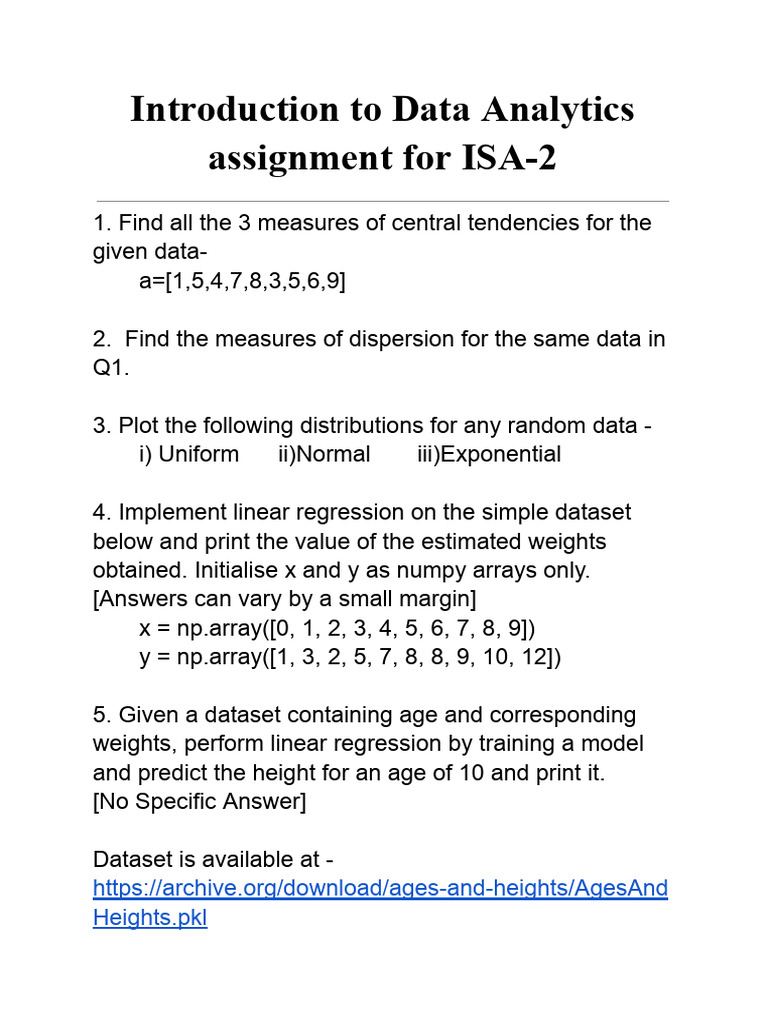 Introduction To Data Analytics Assignment For ISA-2 | PDF