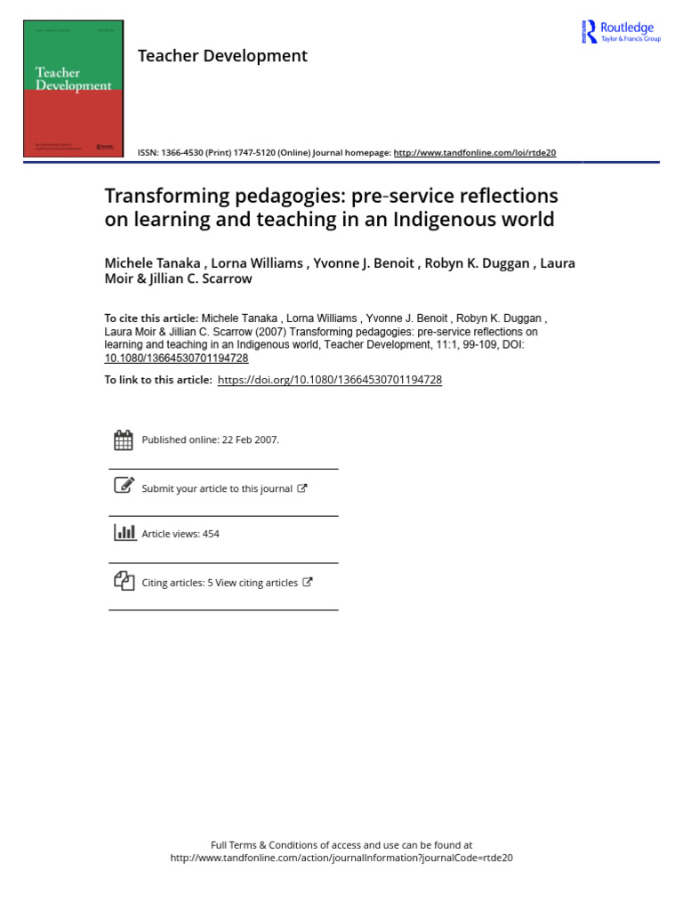 Transforming Pedagogies-Pre Service Reflections (Tanaka Et Al., 2007) | PDF