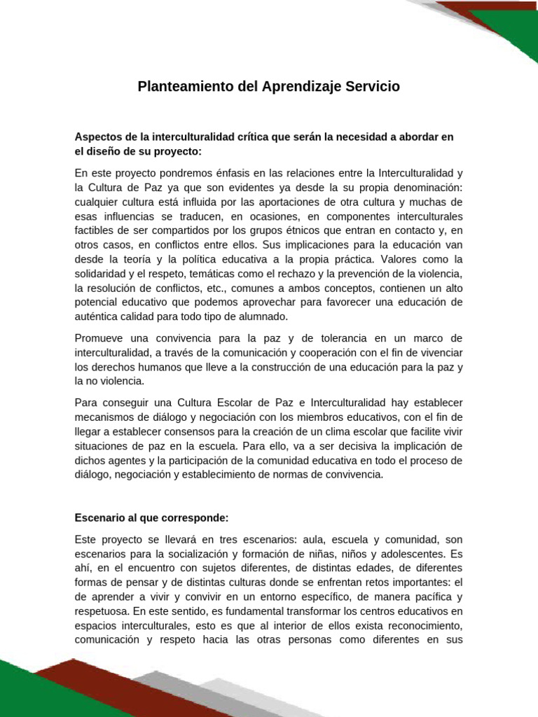 Formato Planteamiento Aprendizaje Servicio | PDF | Aprendizaje | Salud y bienestar