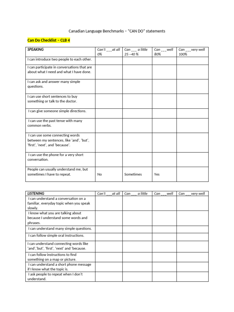 CLB 3.4 Can Do List | PDF