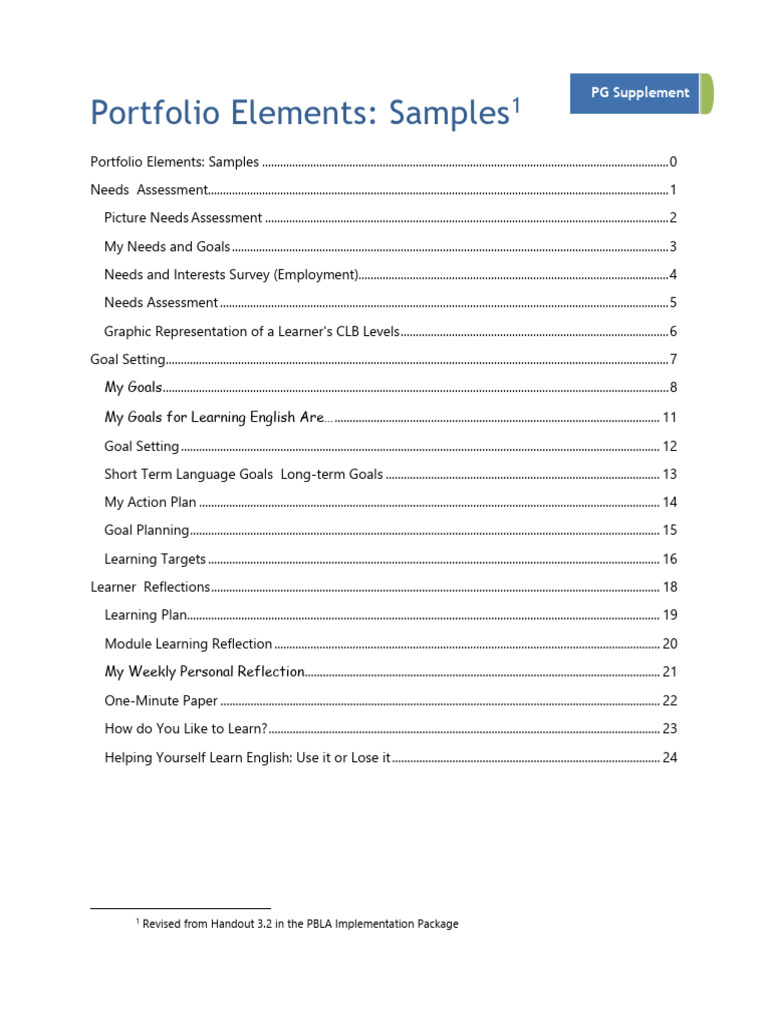 PBLA Portfolio-Elements - Samples | PDF