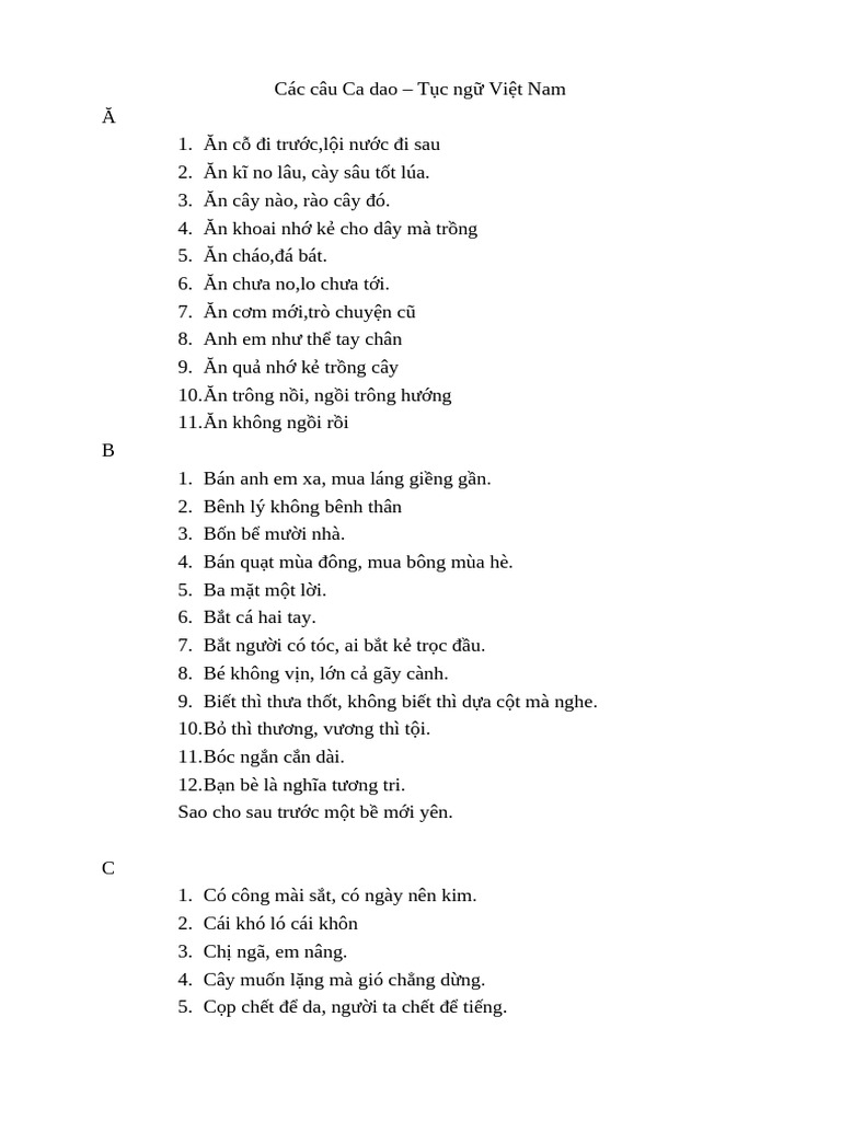 Tong Hop Ca Dao Tuc Ngu Tu A - y | PDF