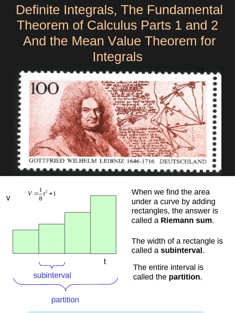 Definite Integrals The Fundamental Theorem of Calculus Parts 1 and 2 ...