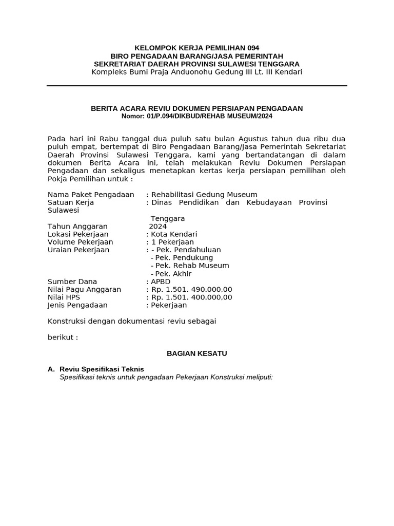 BA. Reviu - JK - Rehab. Gedung Museum - 2024 | PDF