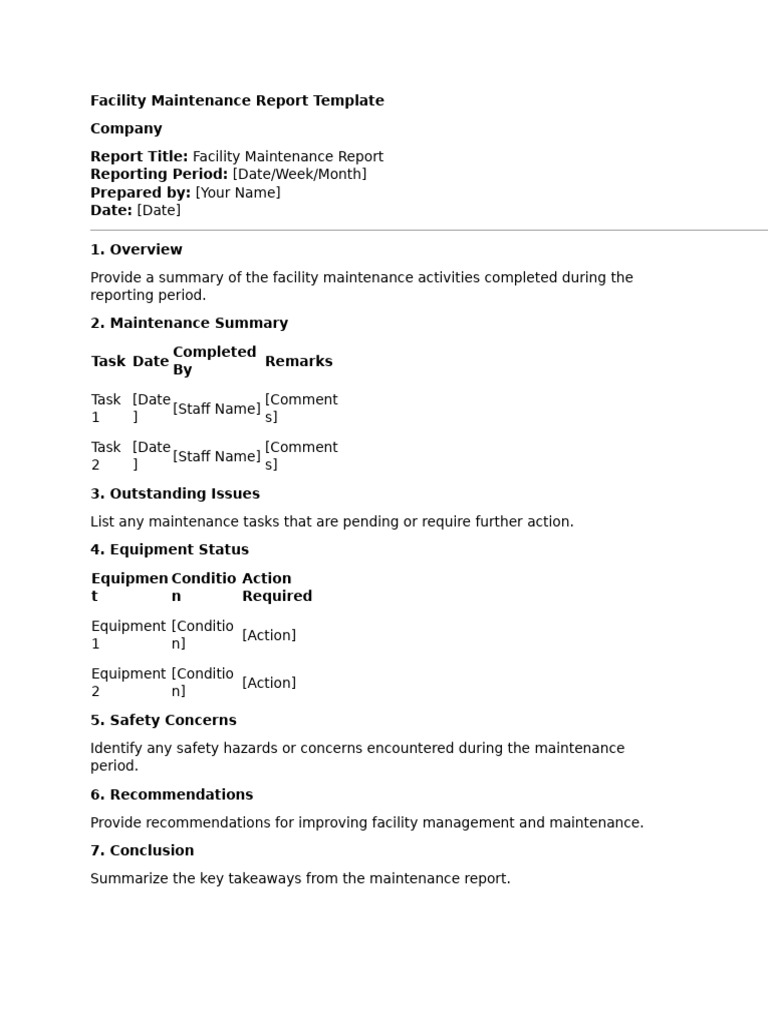 Facility Maintenance Report Template | PDF