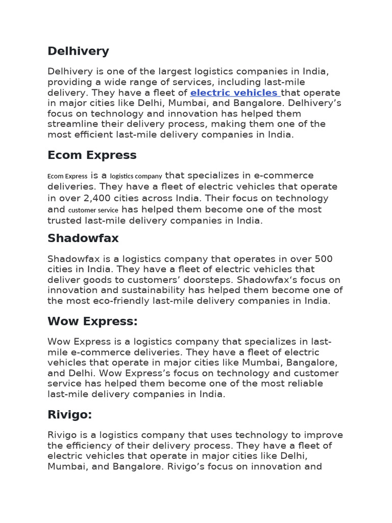 Ev Delivery Service Provider | PDF