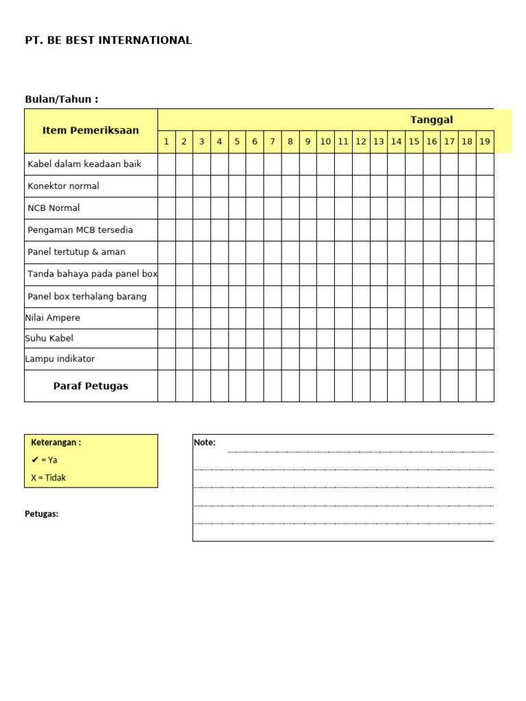 Contoh Checklist Panel Listrik | PDF