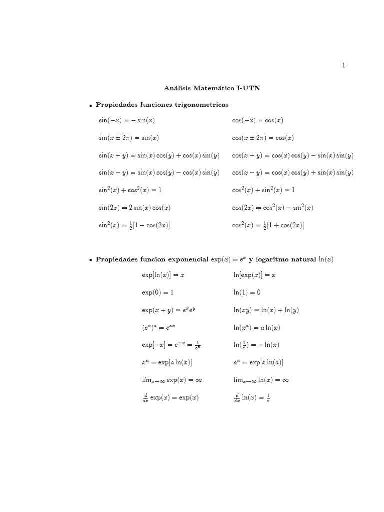 Funcion exponencial, logaritmo, trigonometricas | PDF