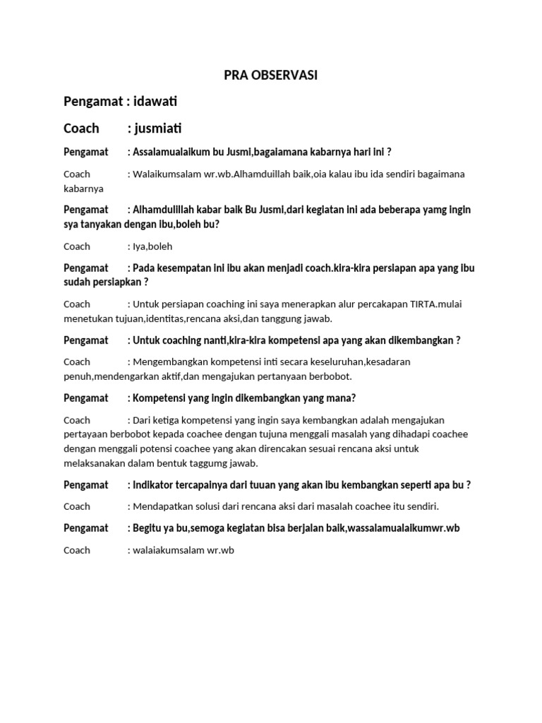 Pra & Pasca Observasi Idawati | PDF