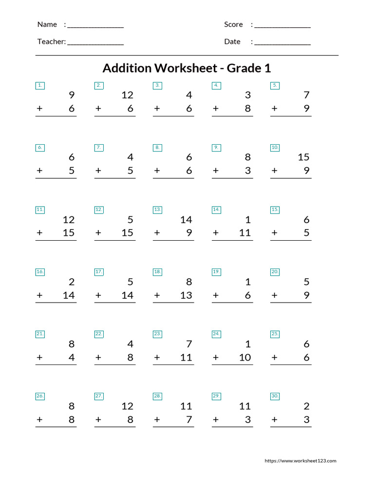 Addition Worksheet Grade 1 7 | PDF