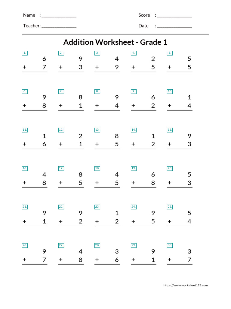 Addition Worksheet Grade 1 4 | PDF