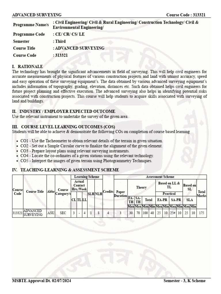 313321-ADVANCED SURVEYING (K Scheme Syllabus) | PDF