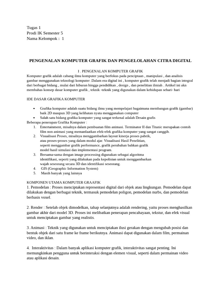 Pengenalan Komputer Grafik Dan Pengelolahan Citra Digital: Tugas 1 Prodi IK Semester 5 Nama ...