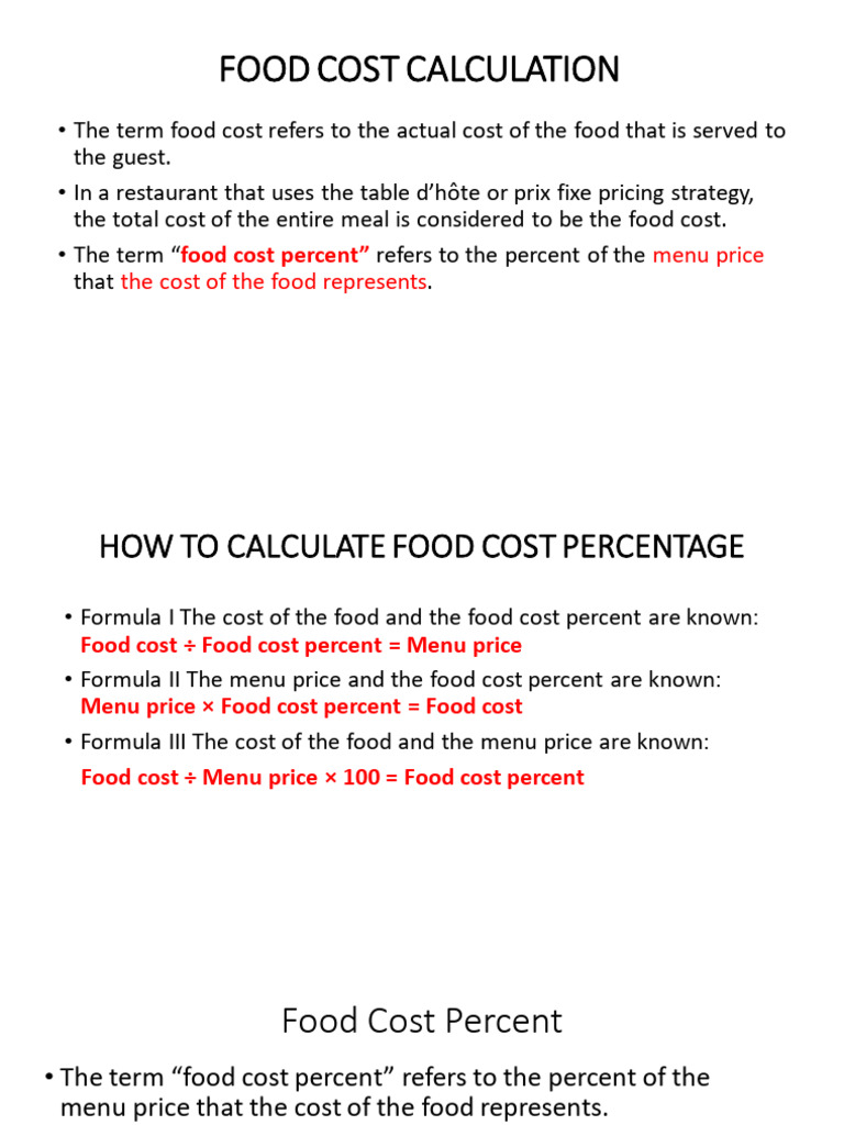 Food Cost Calculation | PDF