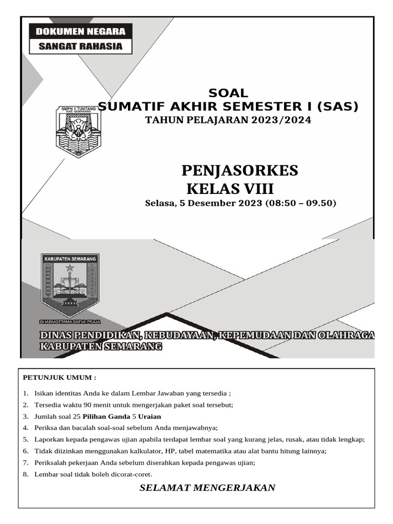 Sas Pjok KLS 8 Sem 1 TH 2023 | PDF