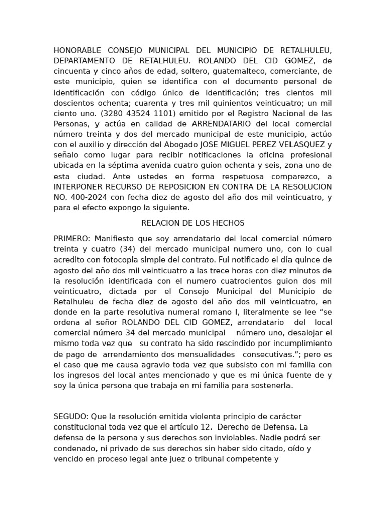Recurso de Reposicion - Jose Miguel | PDF