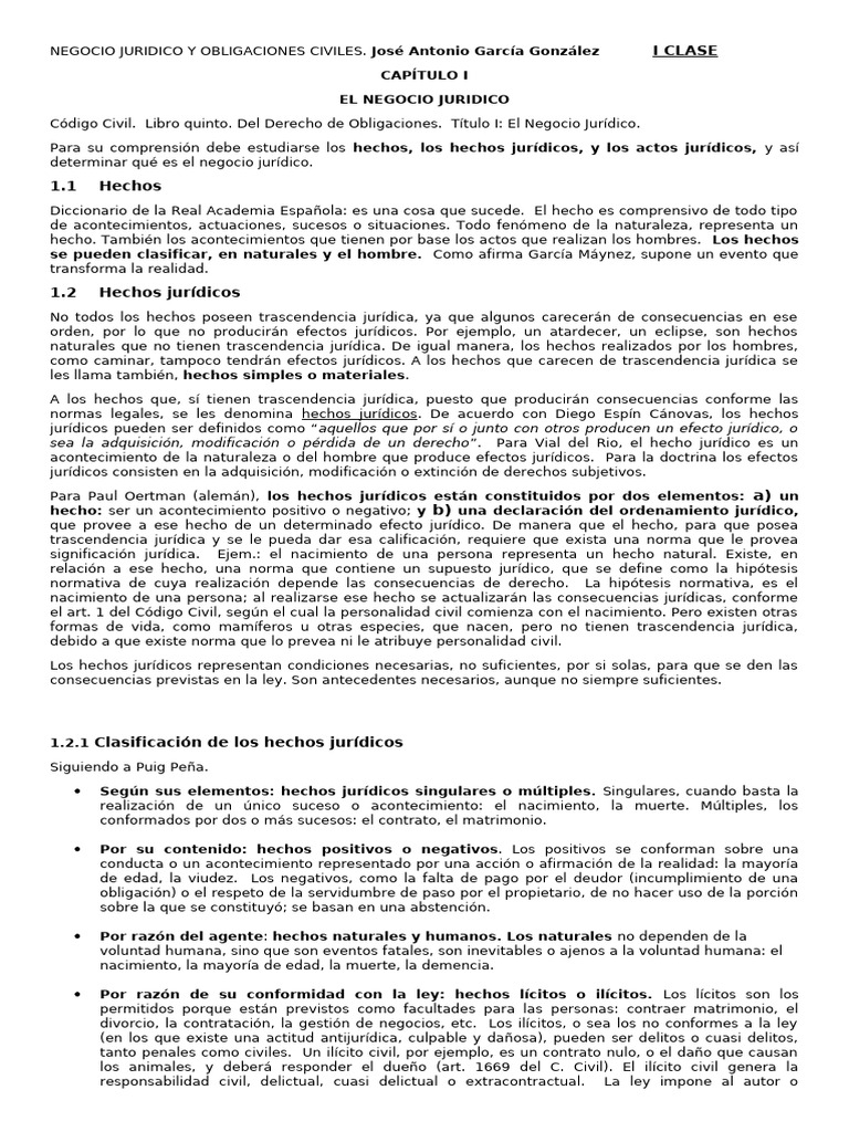 CIVIL IV. Cap. 1. 2. EL NEGOCIO JURÍDICO. (1) Res. | PDF