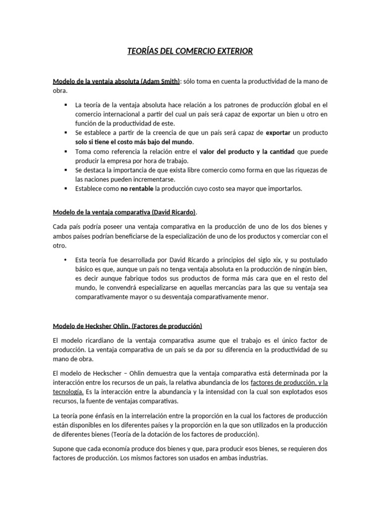 Las teorías del comercio exterior | PDF Las teorías del comercio exterior | PDF