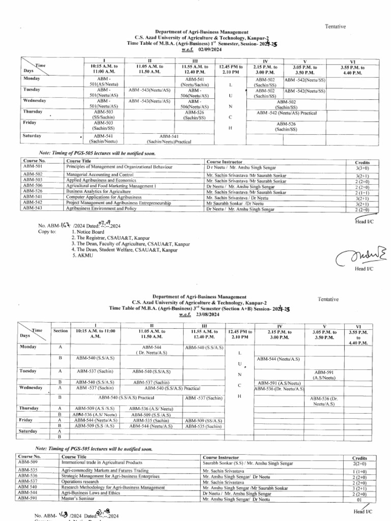 Time Table MBA 1 3 Sem | PDF