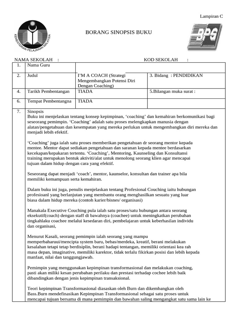 Contoh Borang Sinopsis Buku 01 | PDF