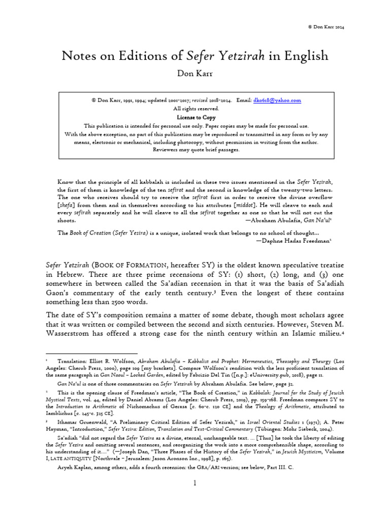 Notes On Editions of Sefer Yetzirah in E | PDF