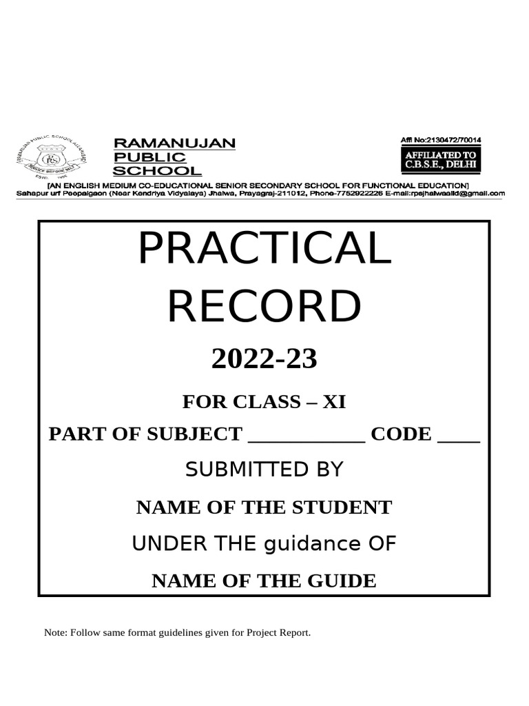 Practical - Project File Format - AISSCE 2022-23 | PDF