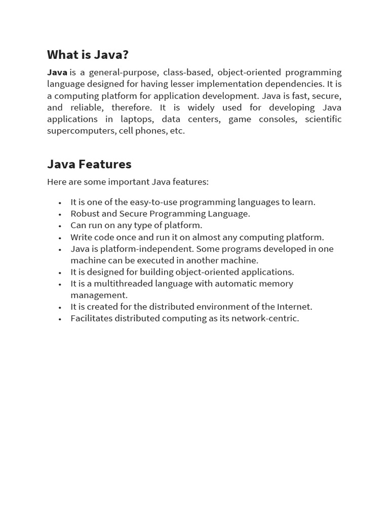 Java and Its Features | PDF