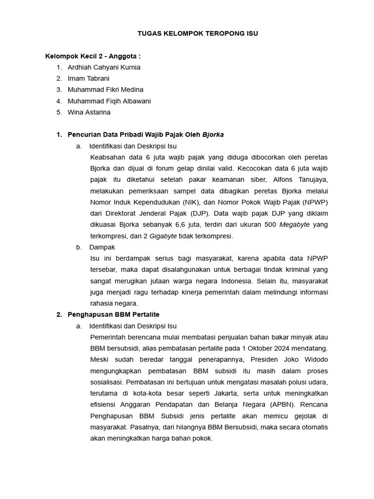 Tugas Kelompok Teropong Isu | PDF