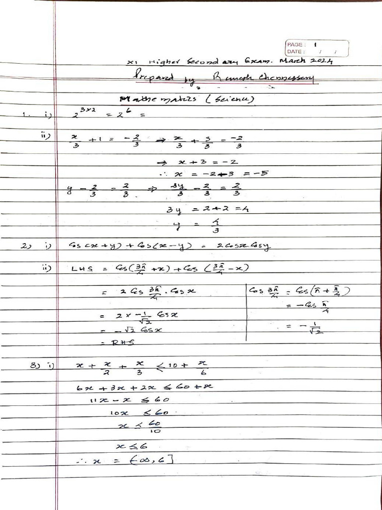 Plus One Maths Board Exam 2024 Answer Key by Ramesh Sir | PDF