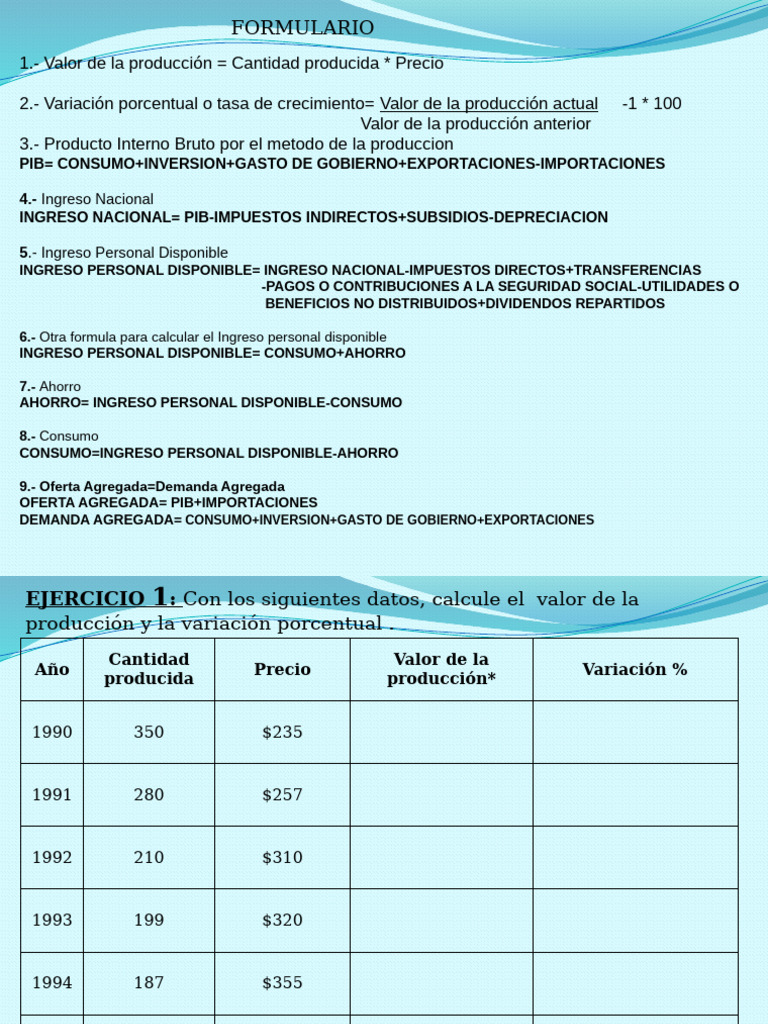 EJERCICIOS PARA RESOLVER Y FORMULARIO PARA CALULAR EL PIB (2) | PDF