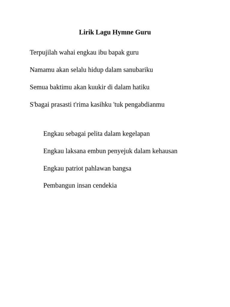 Lirik Lagu Hymne Guru | PDF