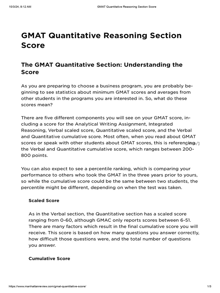 GMAT Quantitative Reasoning Section Score | PDF
