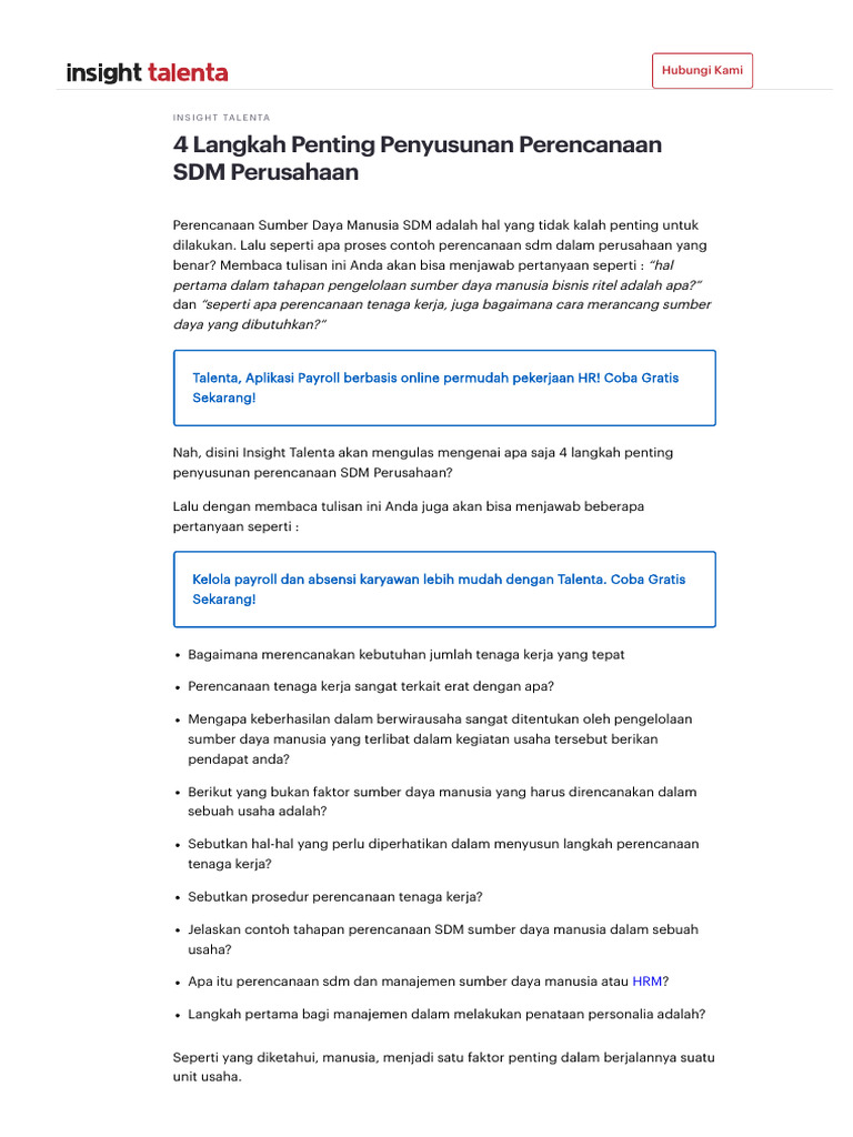 4 Contoh Langkah Proses Penyusunan Perencanaan SDM Perusahaan | PDF