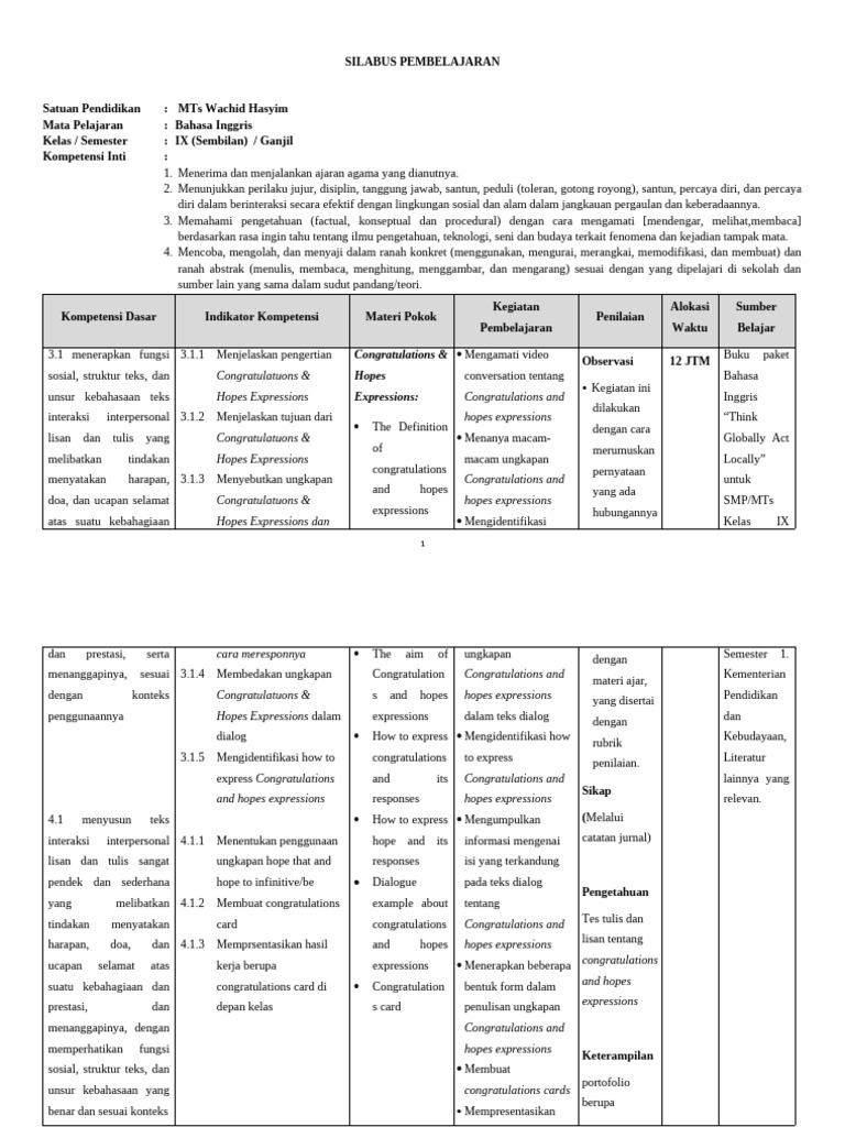 Silabus s1 Kel 9 Bing 2022 - 2023 | PDF
