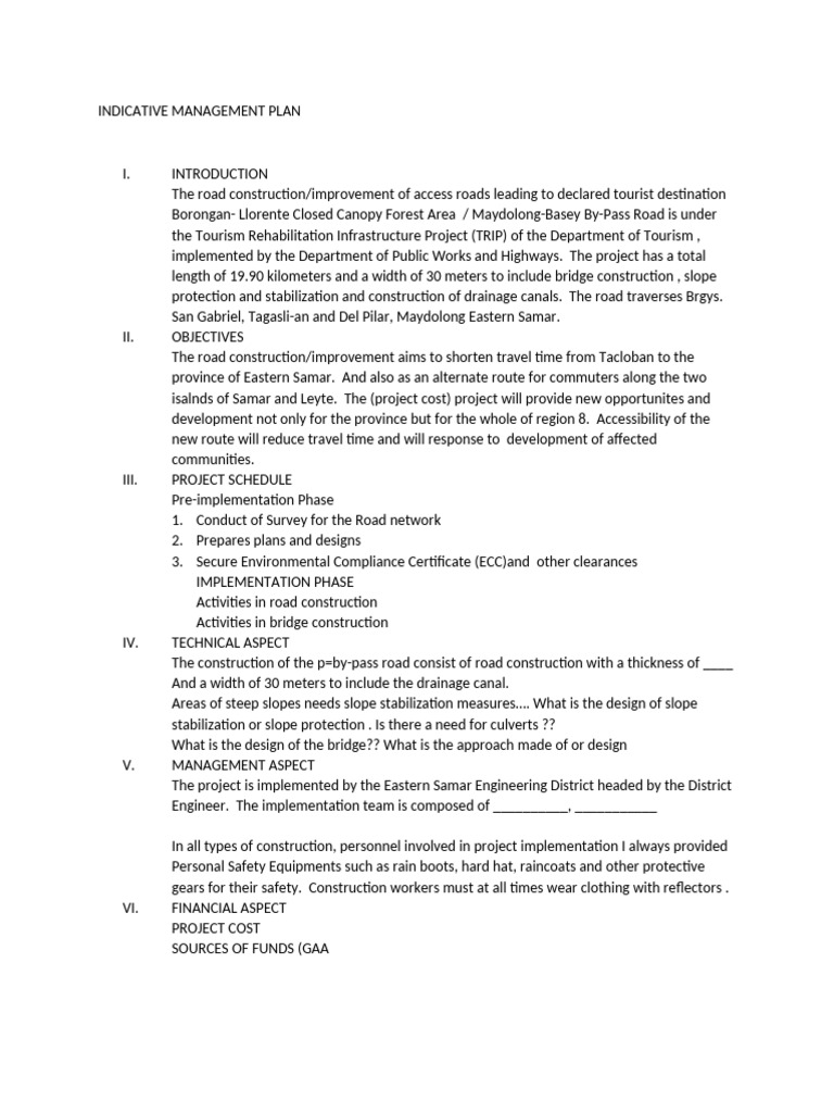 Indicative Management Plan | PDF