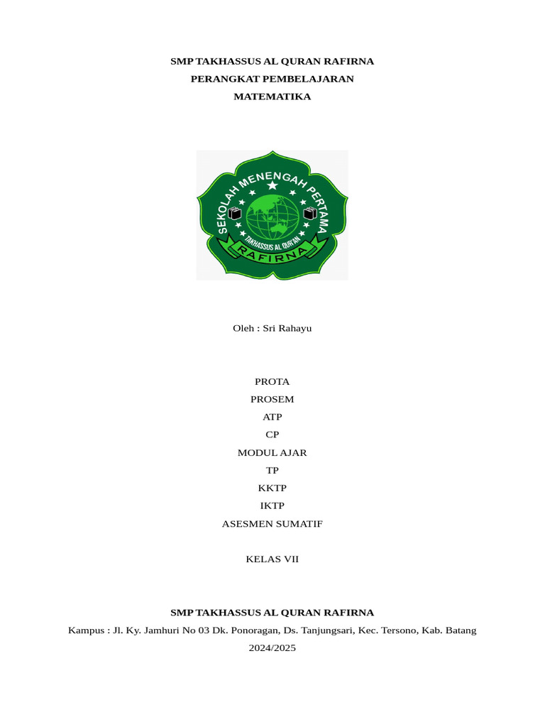Perangkat Pembelajaran Mtk Kls 7 | PDF