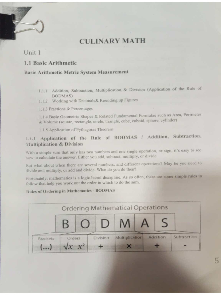 Culinary Maths Unit 1&2 | PDF