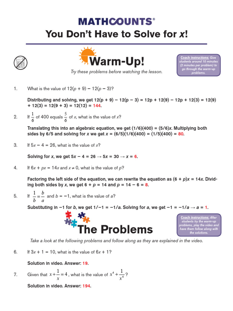 You Don't Have To Solve For X (C) | PDF | Algebra | Equations
