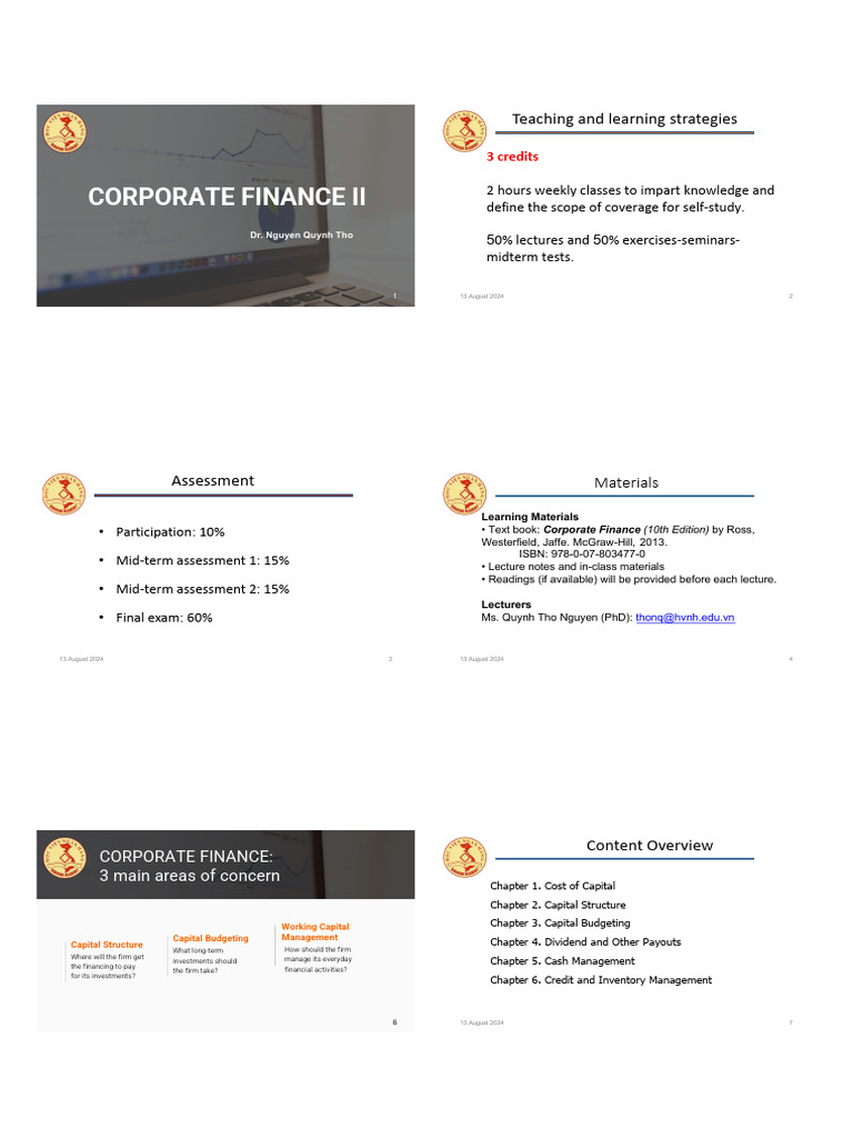 CF2 - Chapter 1 Cost of Capital | PDF | Cost Of Capital | Beta (Finance)