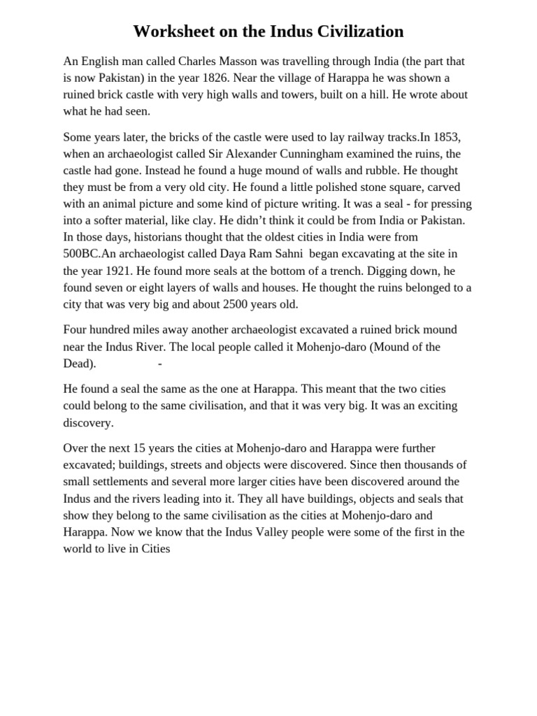 Kratagya Purbia - Worksheet On The Indus Civilization | PDF