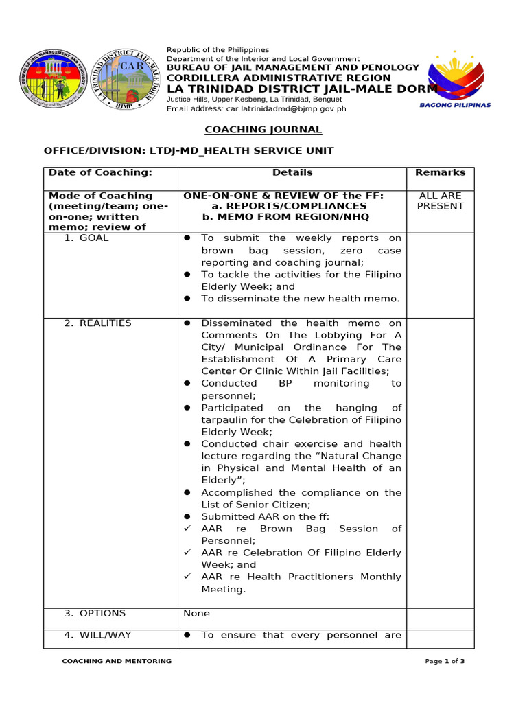 Coaching Journal Oct 2,2024 | PDF