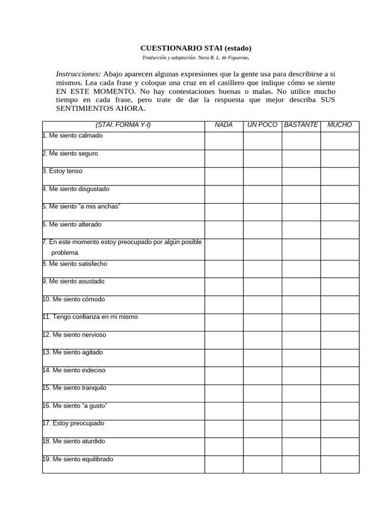 Cuestionario Stai | PDF